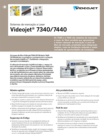 Catálogos dos sistemas Laser fibra 7340/7440 Lightfoot da Videojet