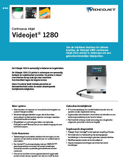 De Videojet 1280 continuous inkjetprinter - Documenten - Nederland